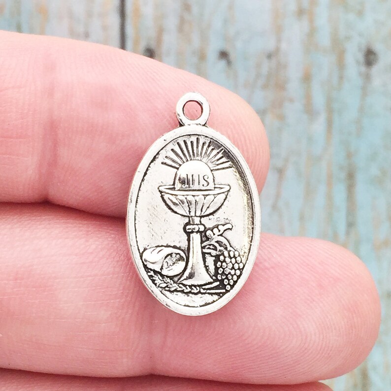 5 First Communion Charm Holy Family Medal Silver by TIJC | Etsy