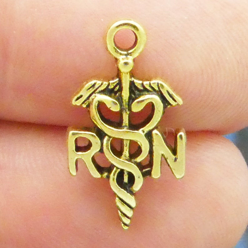 10 Gold RN Caduceus Medical Charm Nurse Pendant 19x10mm by - Etsy