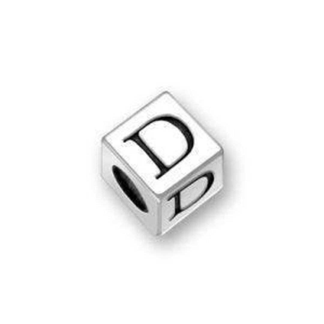 1 Silver Block Alphabet Letter Beads 5.5mm Initial D Charm Pendant by ...