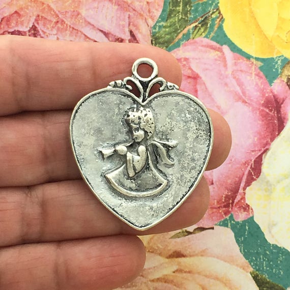 2 Angel Heart Charm Pendant Silver by TIJC SP1351 | Etsy