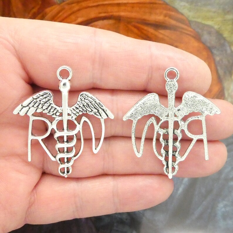 4 Silver RN Caduceus Charm Medical Pendant 44x37mm by TIJC | Etsy