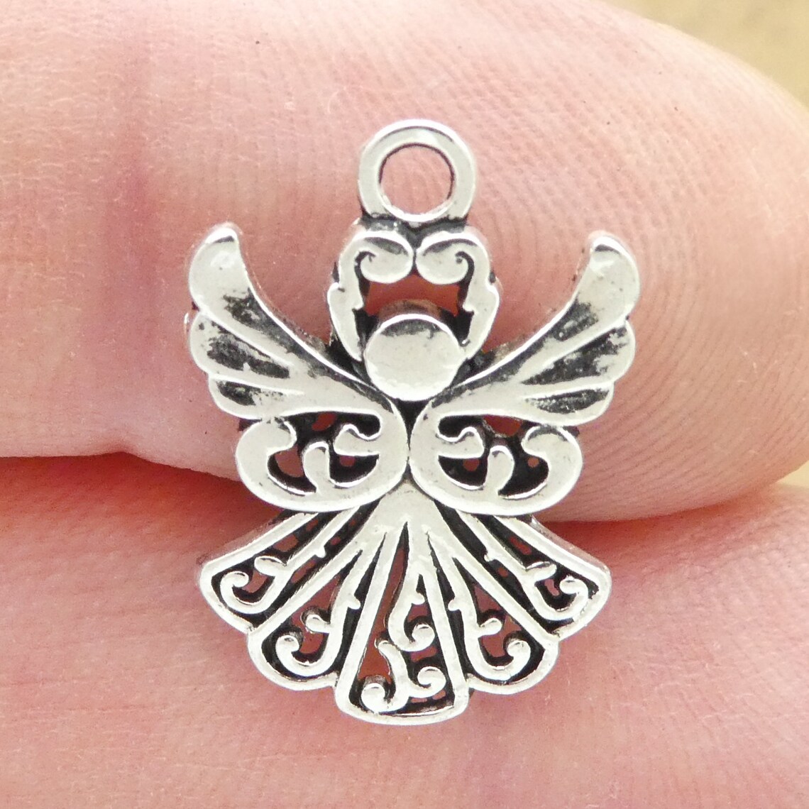 10 Filigree Silver Angel Charm Pendant by TIJC SP1825 - Etsy