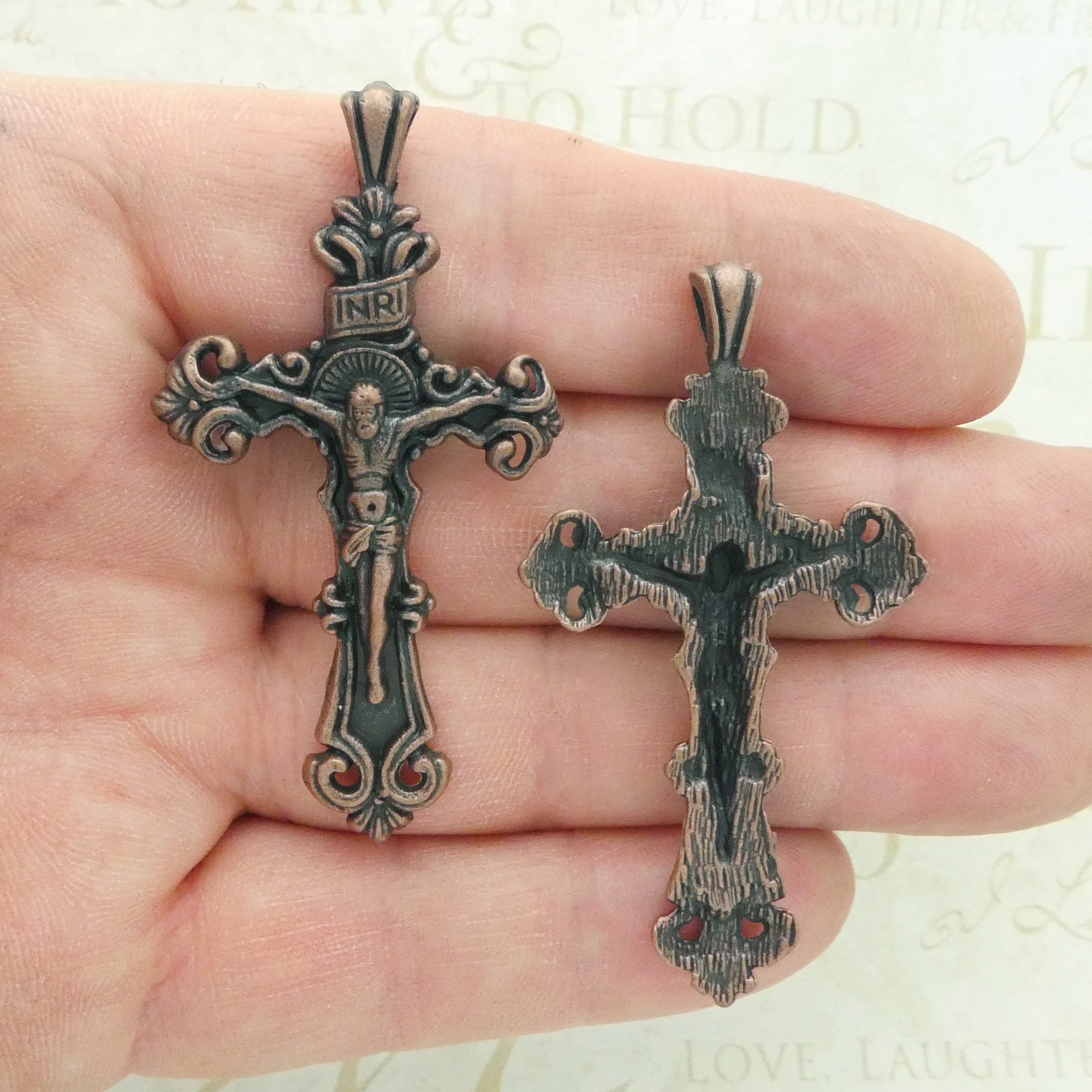 BULK 8 Copper Crucifix Cross Charm Rosary Parts by TIJC | Etsy