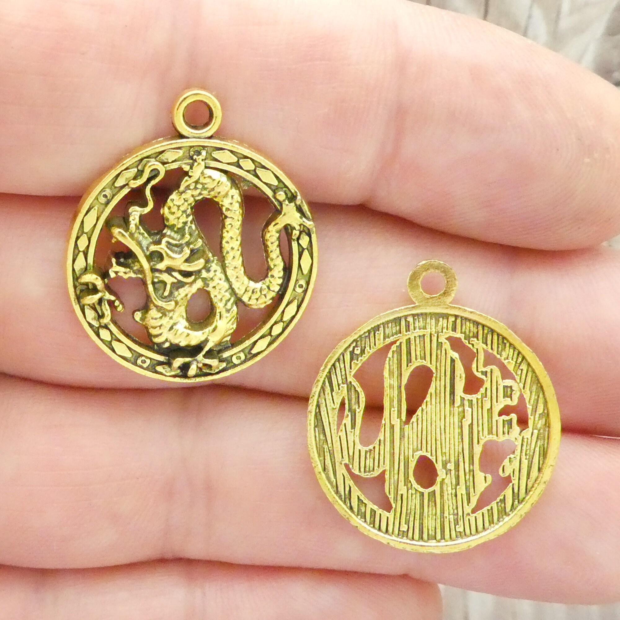 BULK 20 Gold Dragon Charm Pendant 27x23mm by TIJC SP1149B | Etsy
