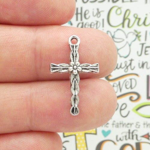 6 Silver Simple Cross Charm Pendant Double Sided by TIJC | Etsy