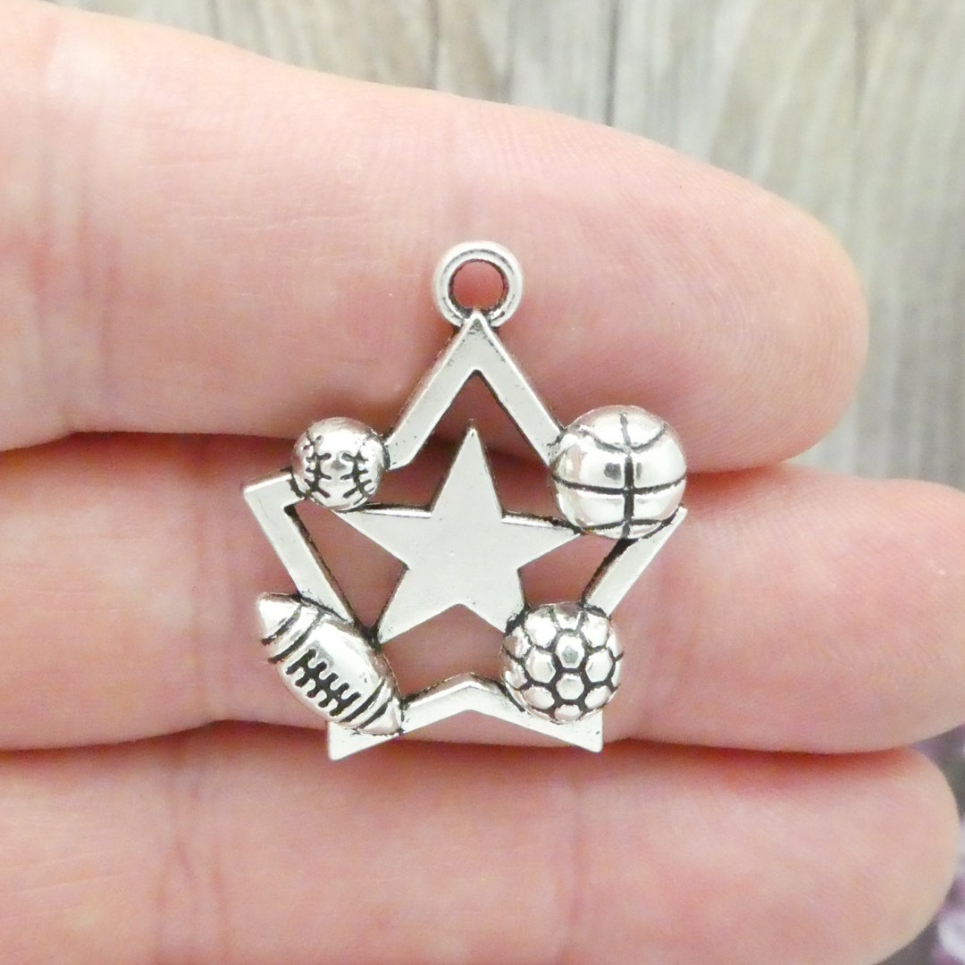 8 Silver All Star Sports Charm for Baseball, Basketball, Football ...