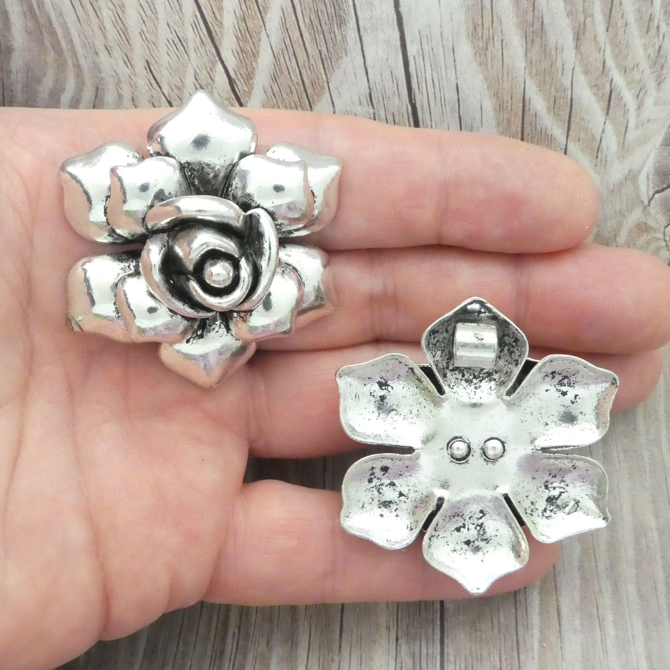 1 Silver Rose Charm Flower Pendant by TIJC SP0837 - Etsy