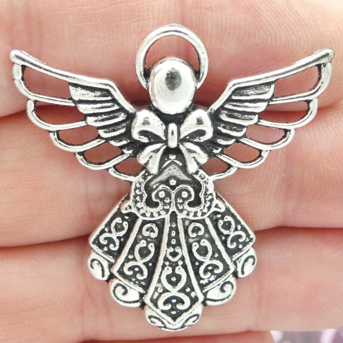 2 Filigree Silver Angel Charm Pendant 42x38mm by TIJC SP1527 - Etsy