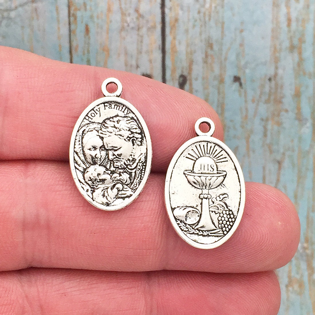 5 First Communion Charm Holy Family Medal Silver by TIJC | Etsy
