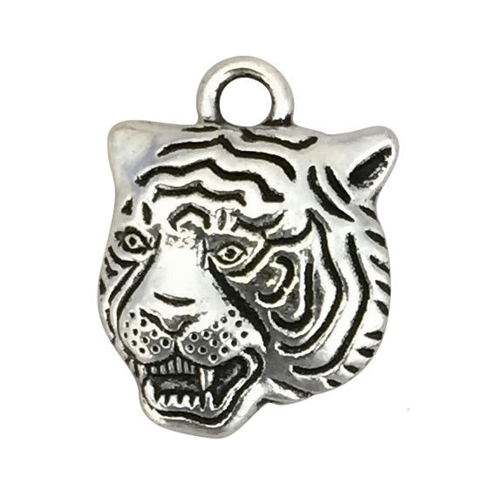 5 Head of a Silver Tiger Charm Pendant for Necklace or Bracelet 23x17mm ...