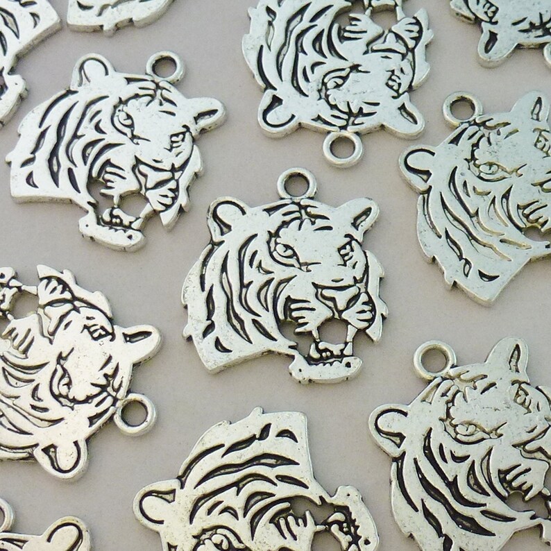 3 Head of a Silver Tiger Charm Pendant 26x24mm by TIJC SP0585 - Etsy