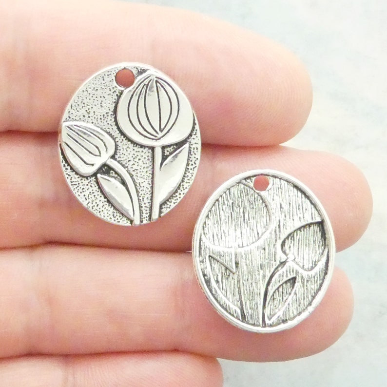 5 Tulip Charm Silver Flower Pendant 25x22mm by TIJC SP0376 - Etsy