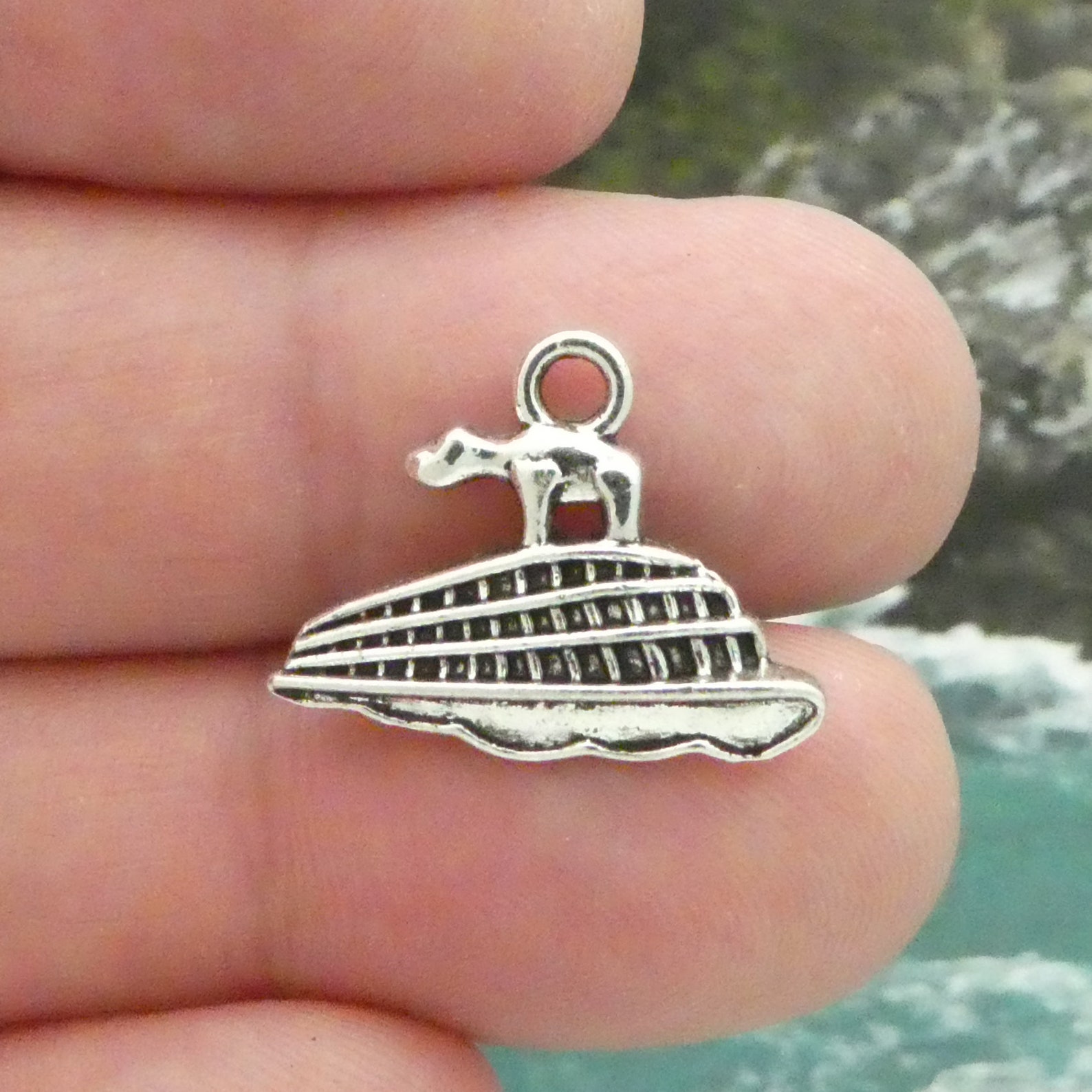 12 Silver Steamboat Charm Boat Pendant 16x21mm by TIJC SP0894 - Etsy