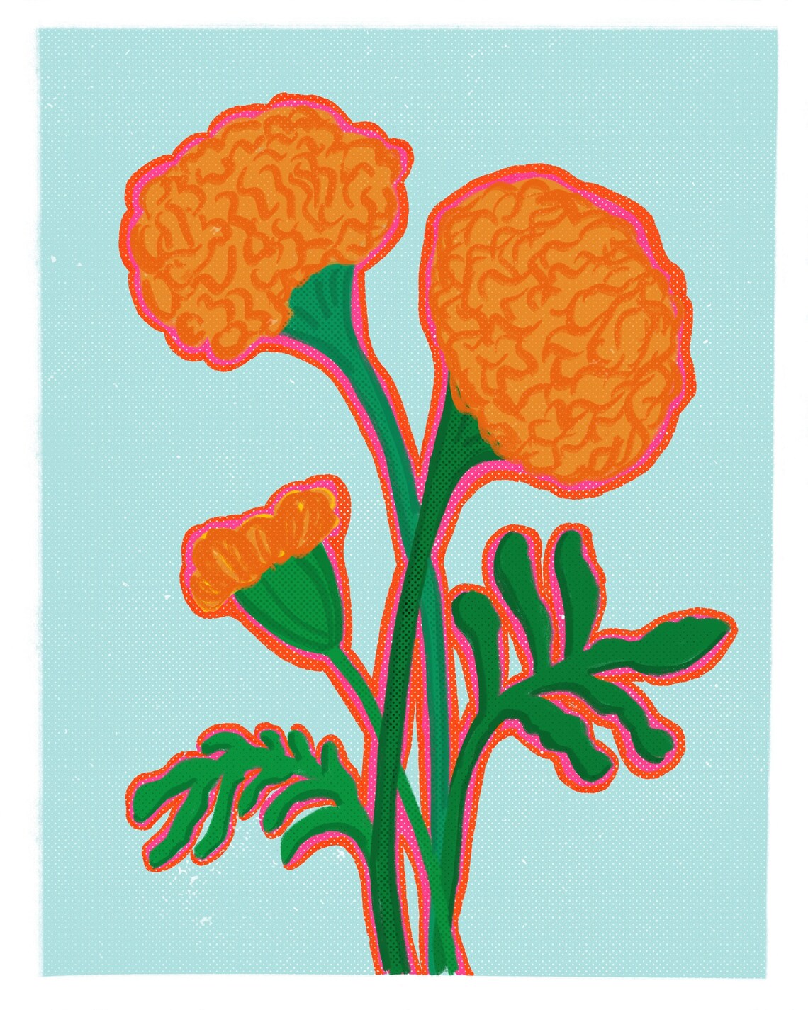 Marigold Floral Illustration Print - Etsy