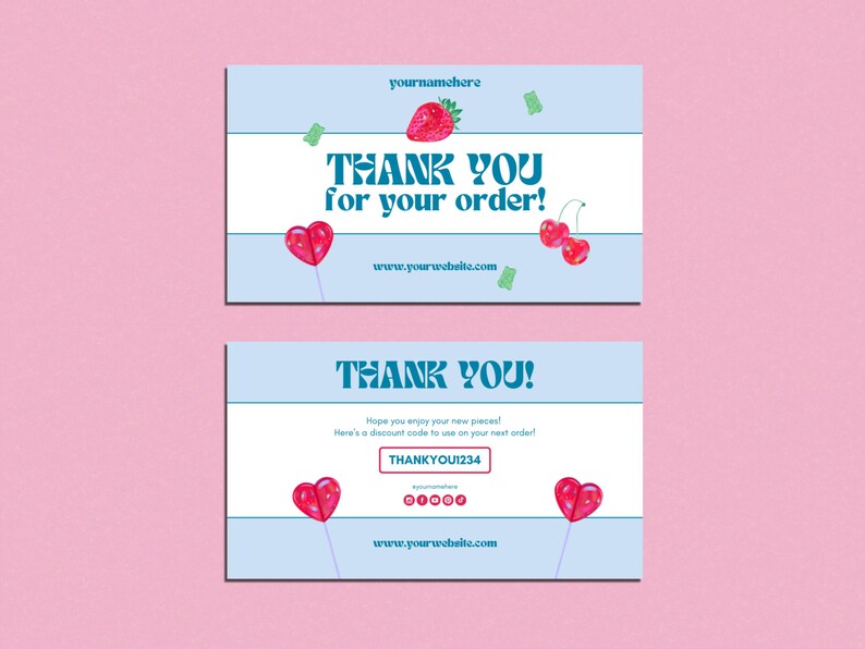 Cute Candy Thank You Card Template | Editable Canva Template Thankyou ...