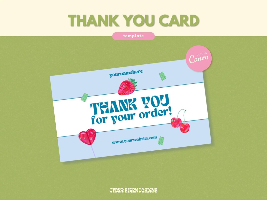 Cute Candy Thank You Card Template | Editable Canva Template Thankyou ...