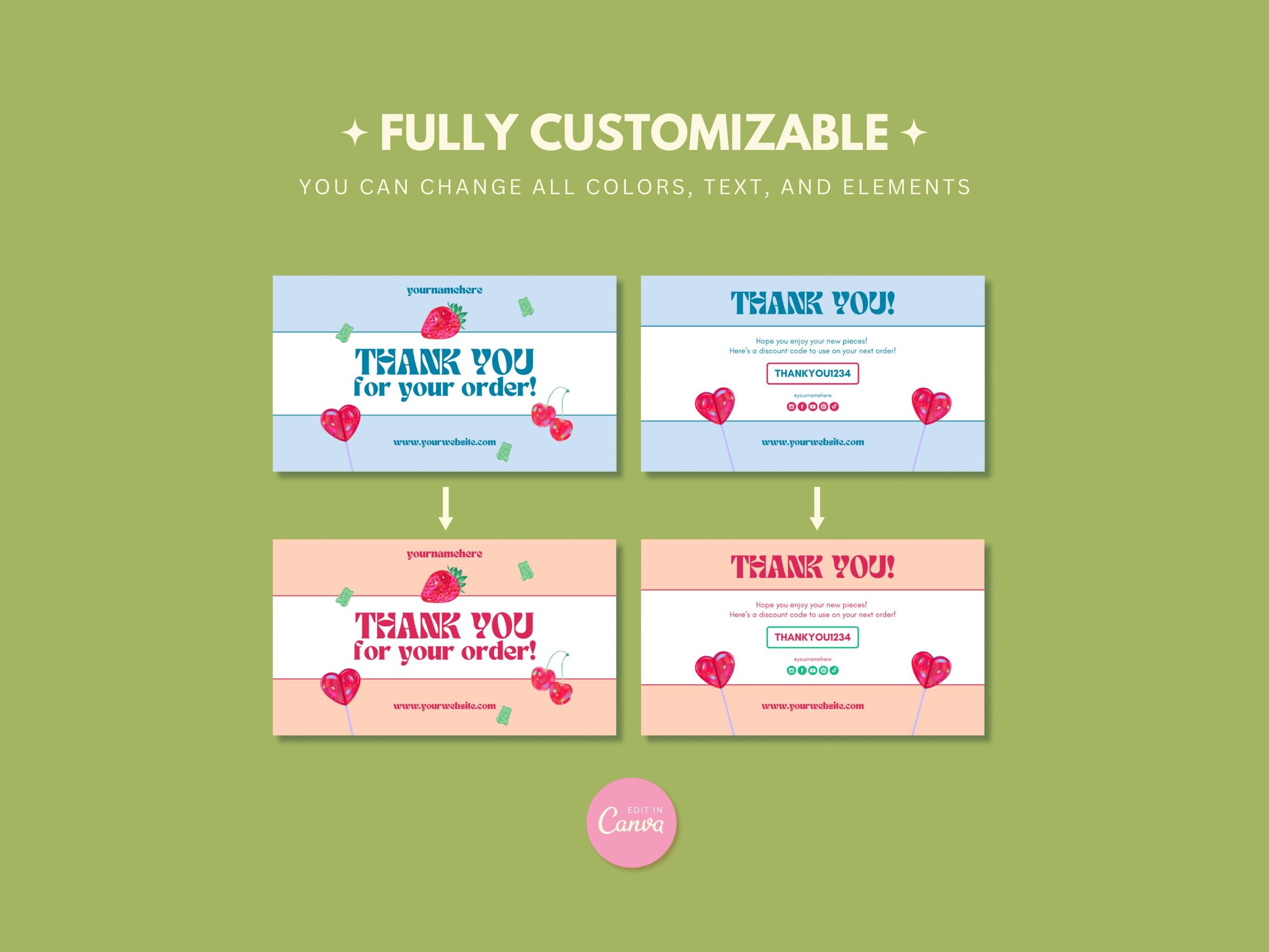 Cute Candy Thank You Card Template | Editable Canva Template Thankyou ...