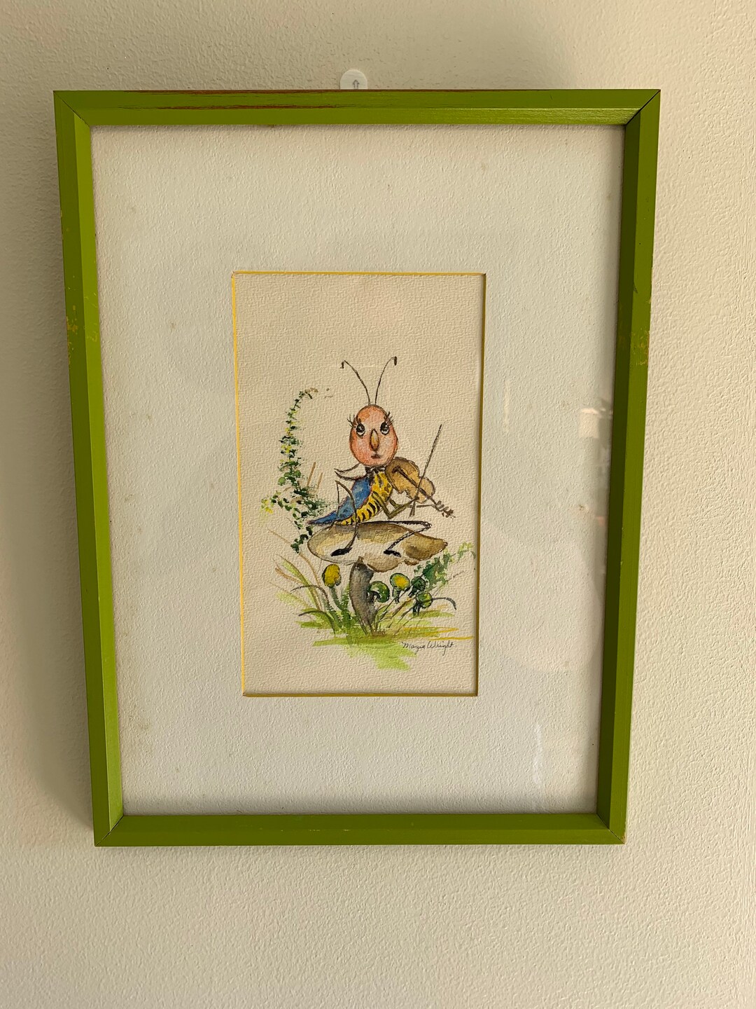 Vintage Framed Artwork of Cricket Cartoon Playing the Fiddle - Etsy