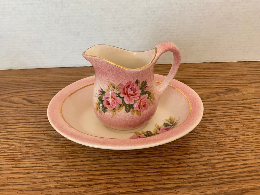Vintage Pink Rose Water Pitcher and Basin, Pink Decor, Home Decor ...