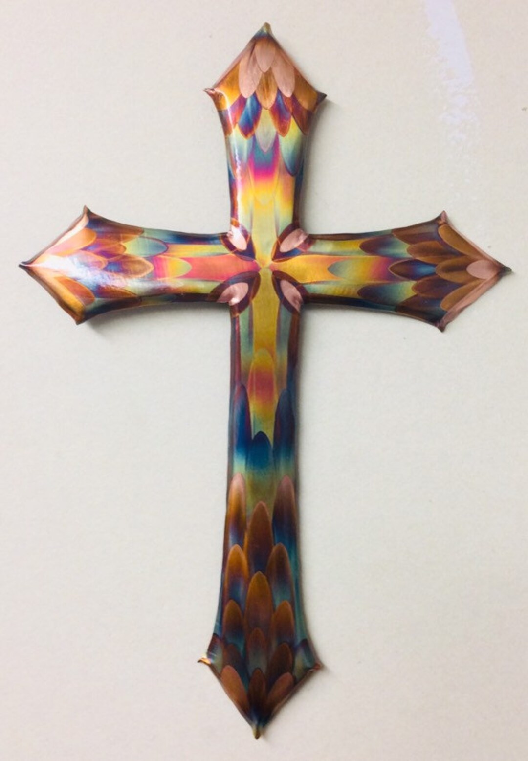 9 Flame Painted Copper Cross, Handmade Wall Art From the Gypsy Phoenix ...