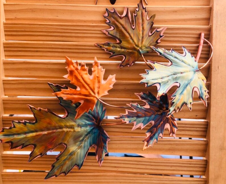 Flame Painted Copper Maple Leaf Branch- - Etsy