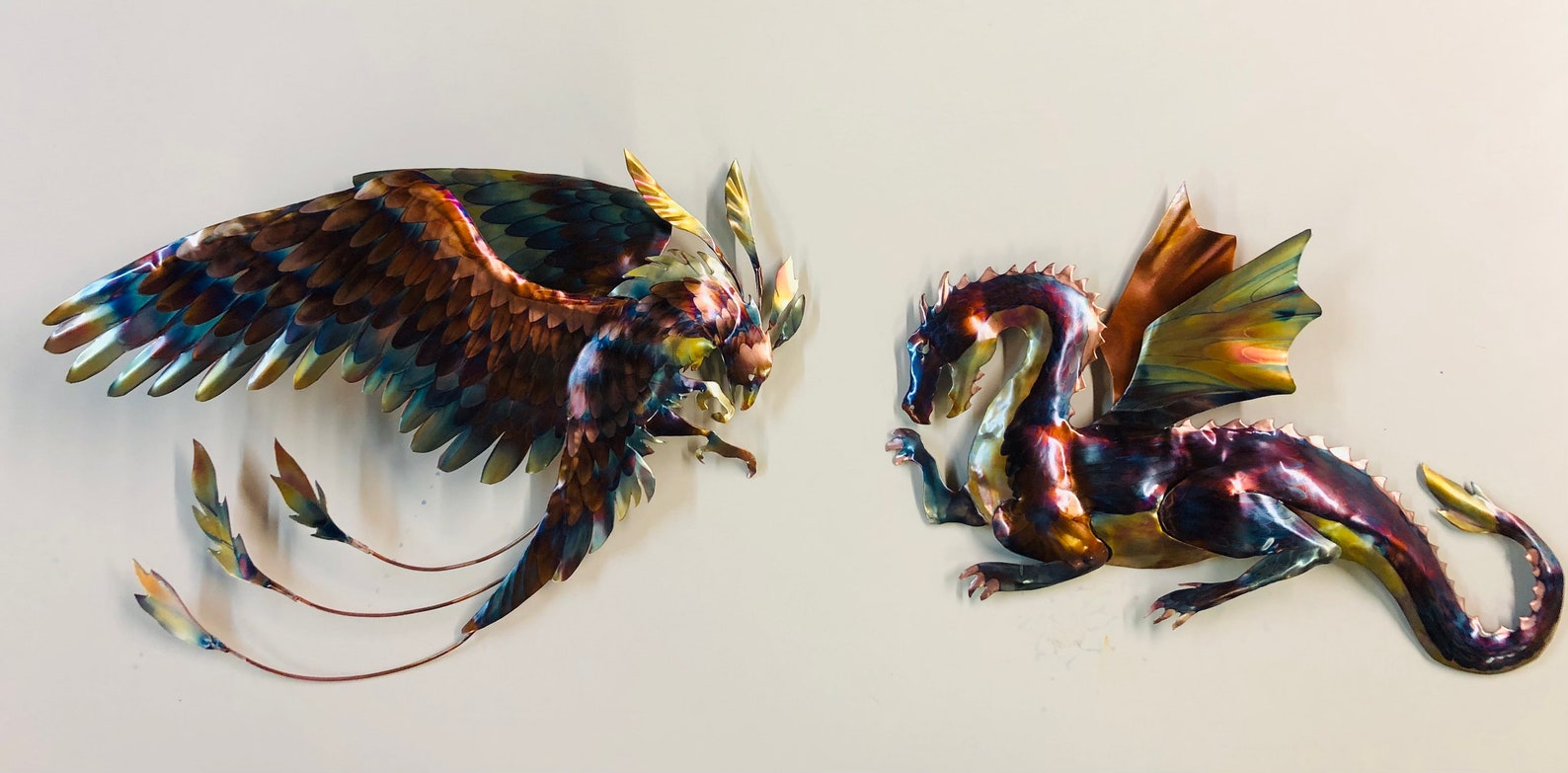 Dragon and Fighting Phoenix sculpture set | Etsy