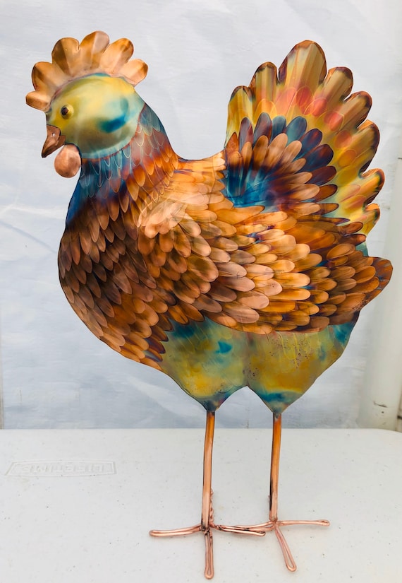 Flame painted copper chicken hen or rooster | Etsy