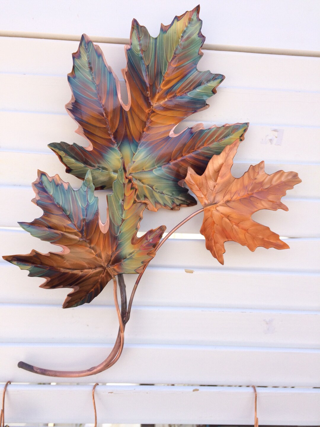 Flame Painted Copper Maple Leaf Branch Heat Colored - Etsy