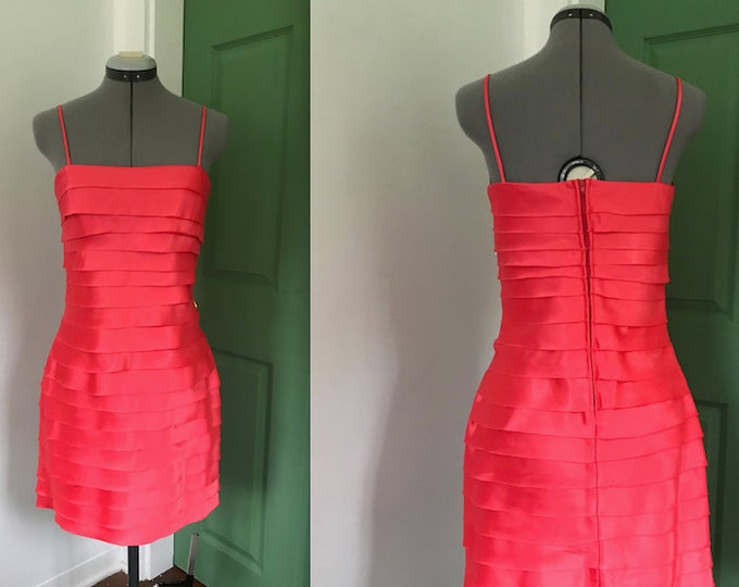 Y2K Coral Tiered Party Dress, 2000s Silky Party Dress With Straight ...