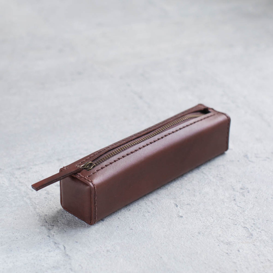 Dark Brown Classy Square Veg-tanned Leather Pencil Case/pen Pouch - Etsy