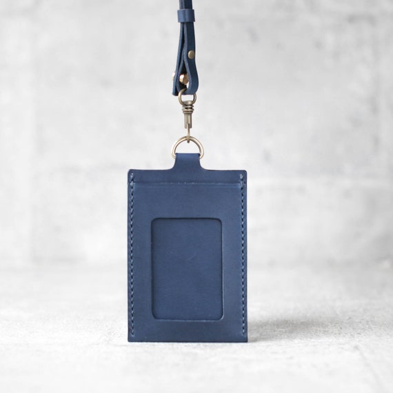 Navy Handmade Leather ID Card Case / Holder/ Badge Holder - Etsy