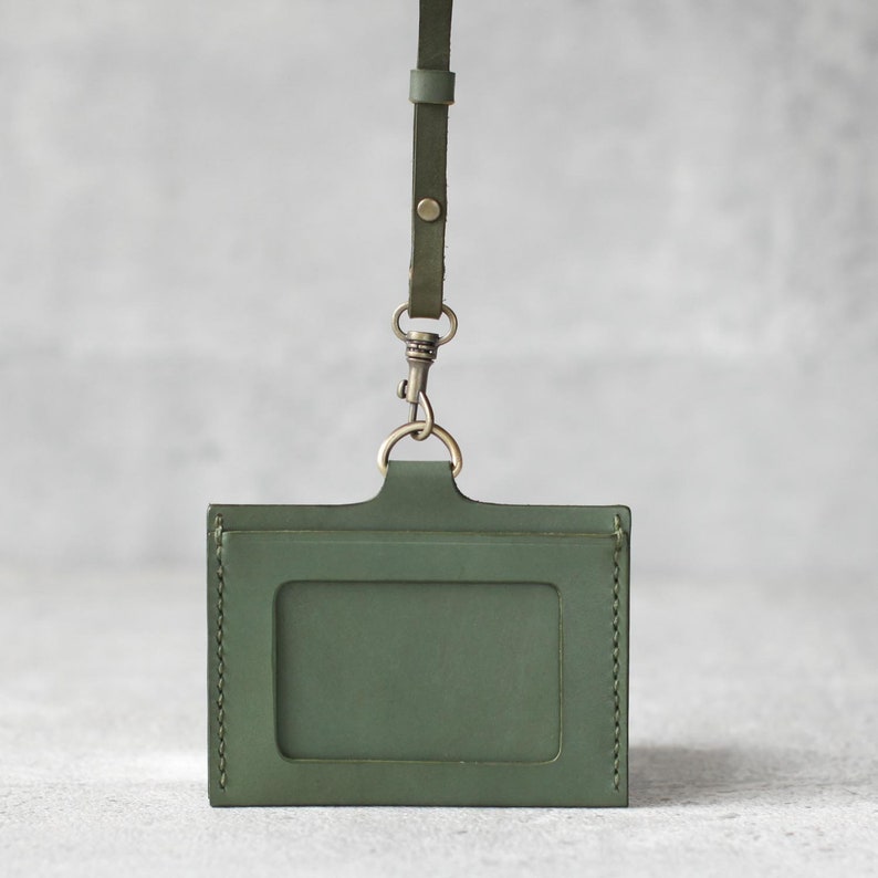 Green Handmade Leather ID Card Case / Holder/ Badge Holder - Etsy
