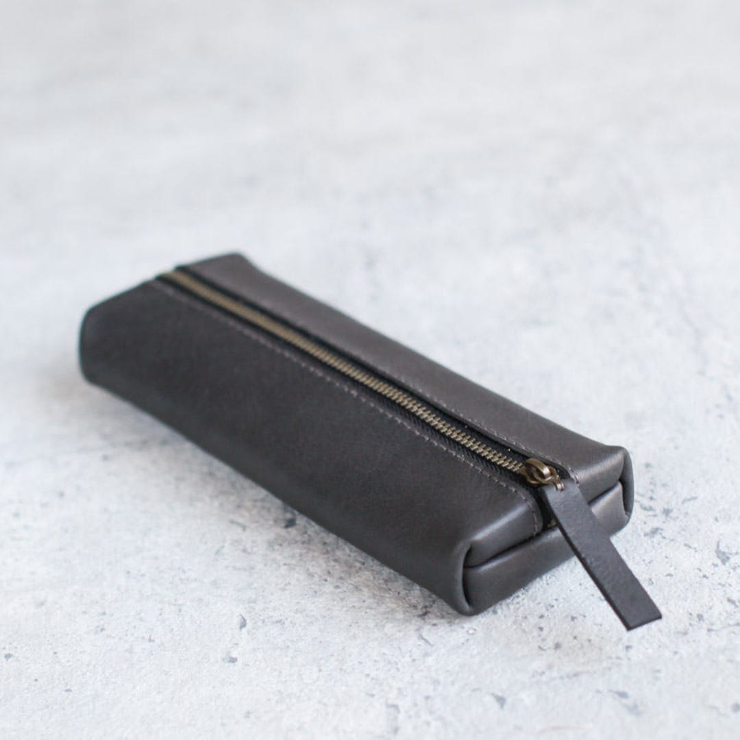 Dark Gray Classy Leather Pencil Case/pen Pouch - Etsy