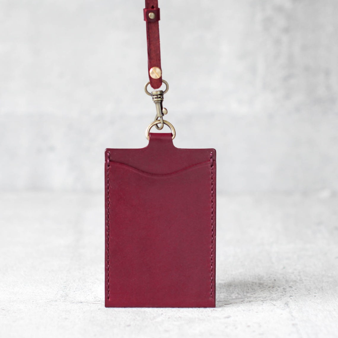 Burgundy Handmade Leather ID Card Case / Holder/ Badge Holder - Etsy