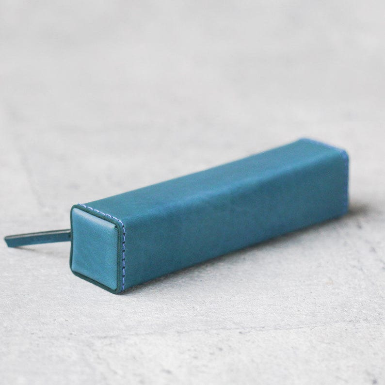 Turquoise Classy Square Veg-tanned Leather Pencil Case/pen | Etsy