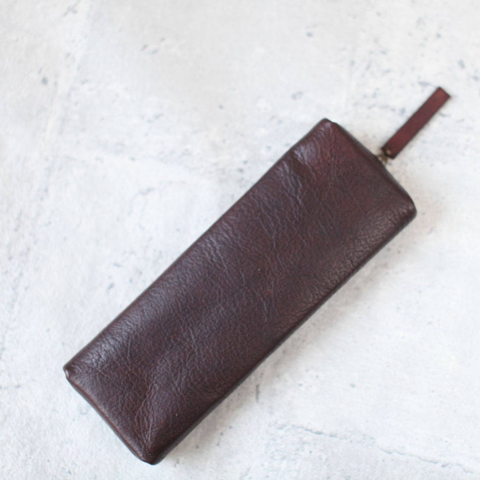Dark Brown Classy Leather Pencil Case/zipper Pen Pouch - Etsy