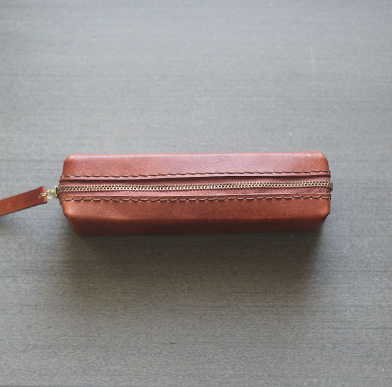 Reddish Brown Classy Leather Pencil Case/zipper Pen Pouch - Etsy