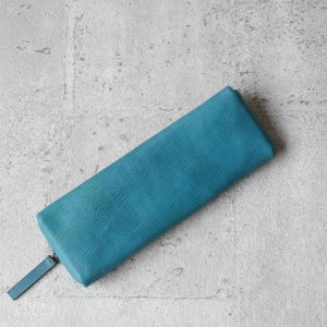 Turquoise Classy Leather Pencil Case/zipper Pen Pouch - Etsy