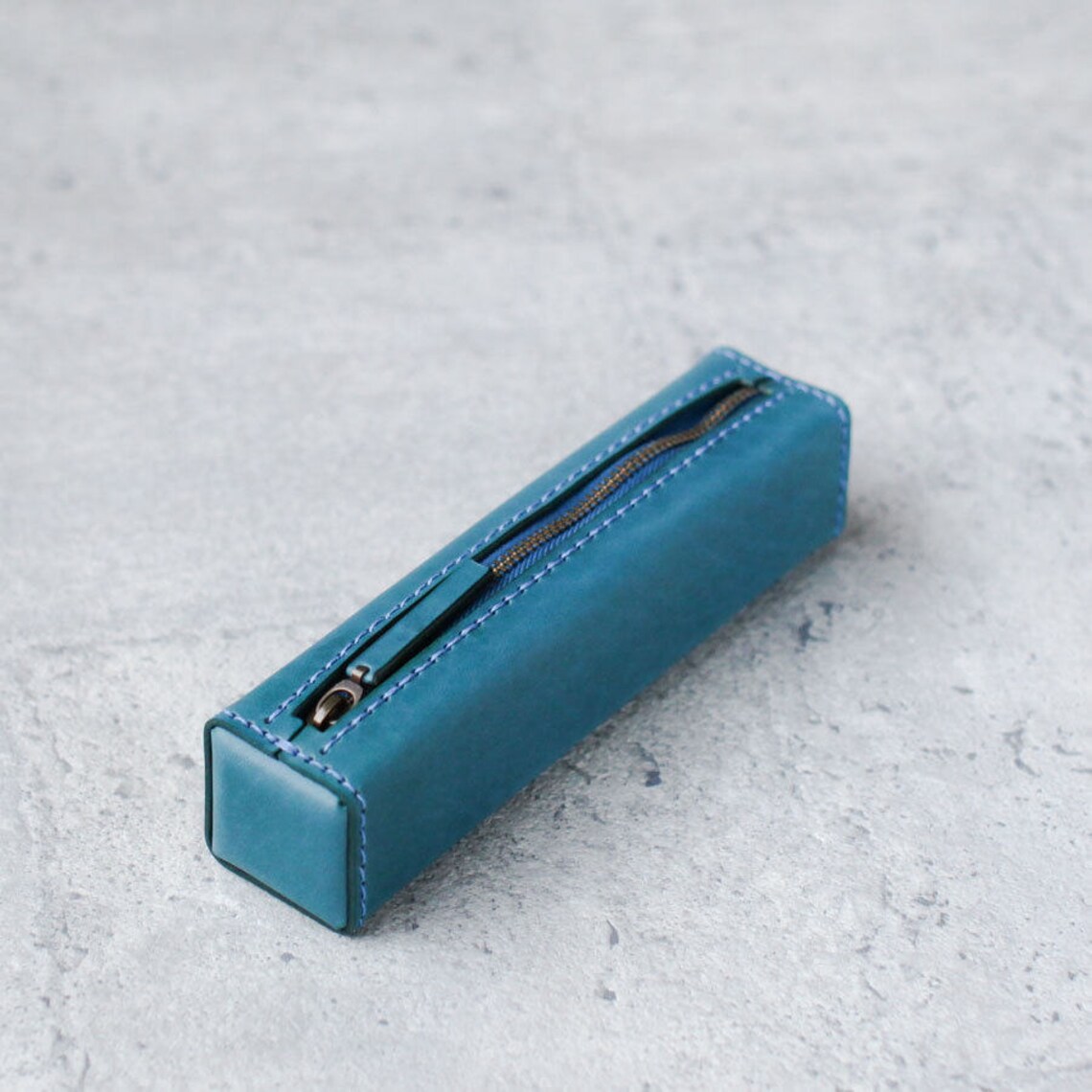 Turquoise Classy Square Veg-tanned Leather Pencil Case/pen | Etsy