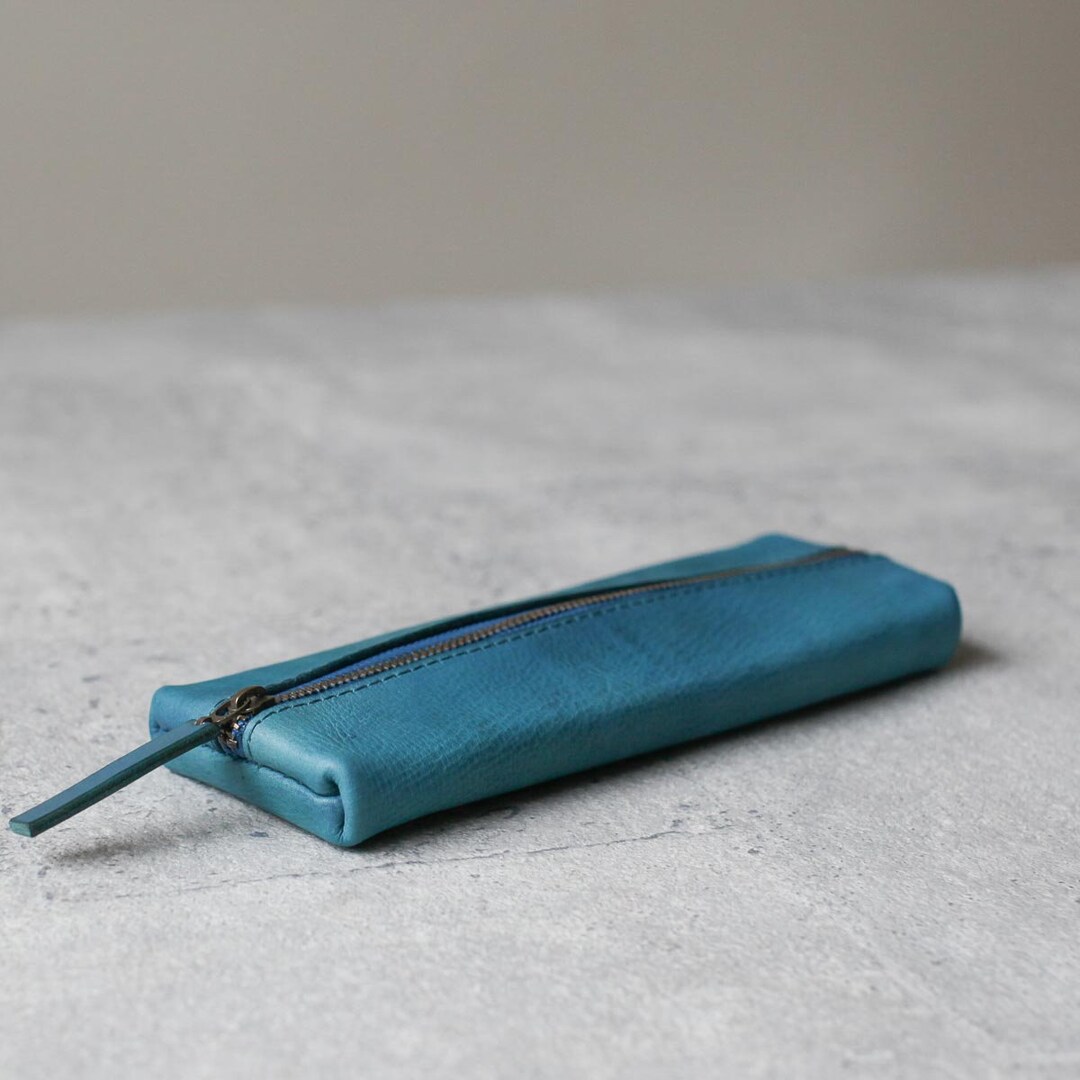 Turquoise Classy Leather Pencil Case/zipper Pen Pouch - Etsy