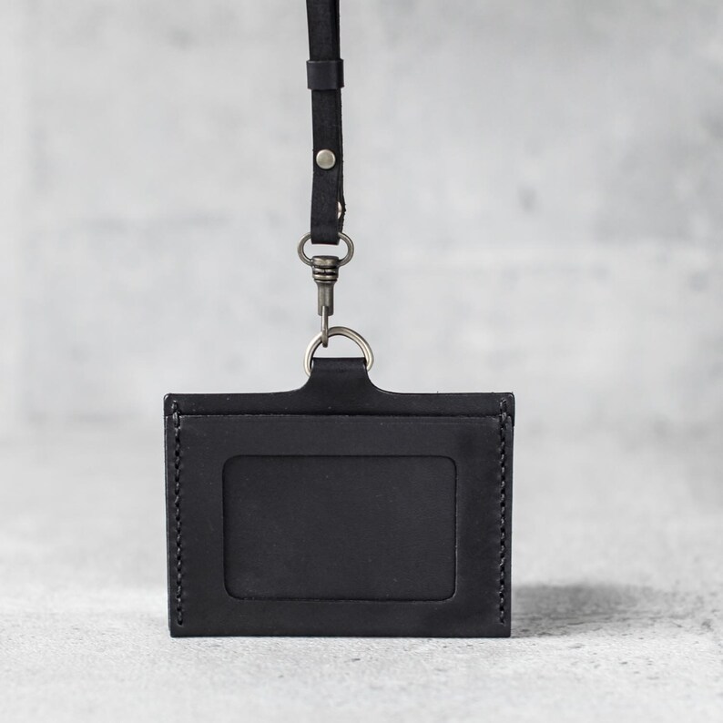 Black Handmade Leather ID Card Case / Holder/ Badge Holder - Etsy