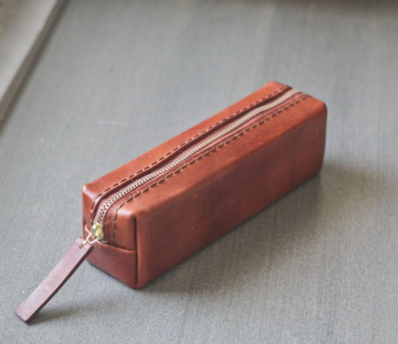 Reddish Brown Classy Leather Pencil Case/zipper Pen Pouch - Etsy