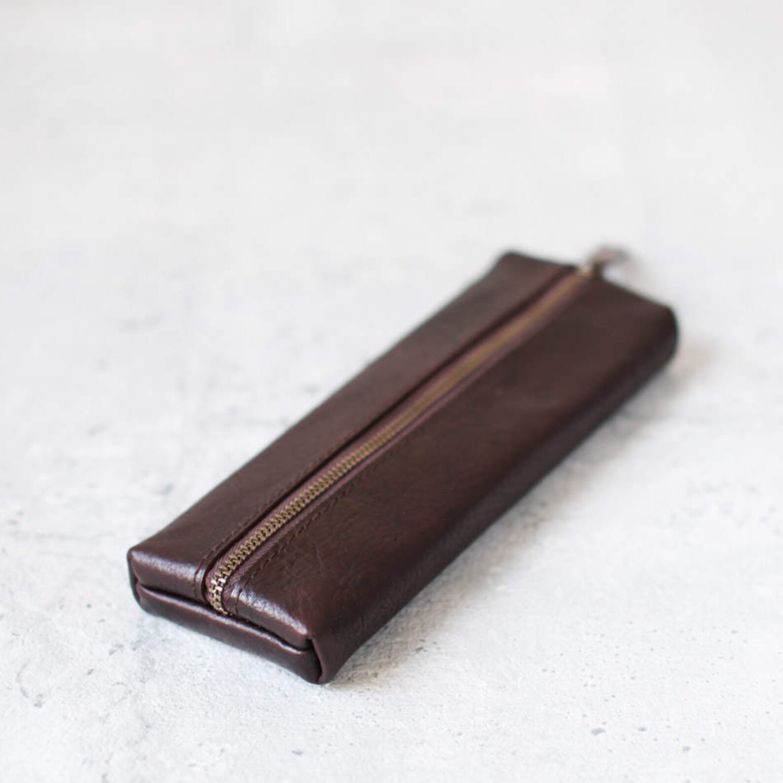Dark Brown Classy Leather Pencil Case/zipper Pen Pouch - Etsy