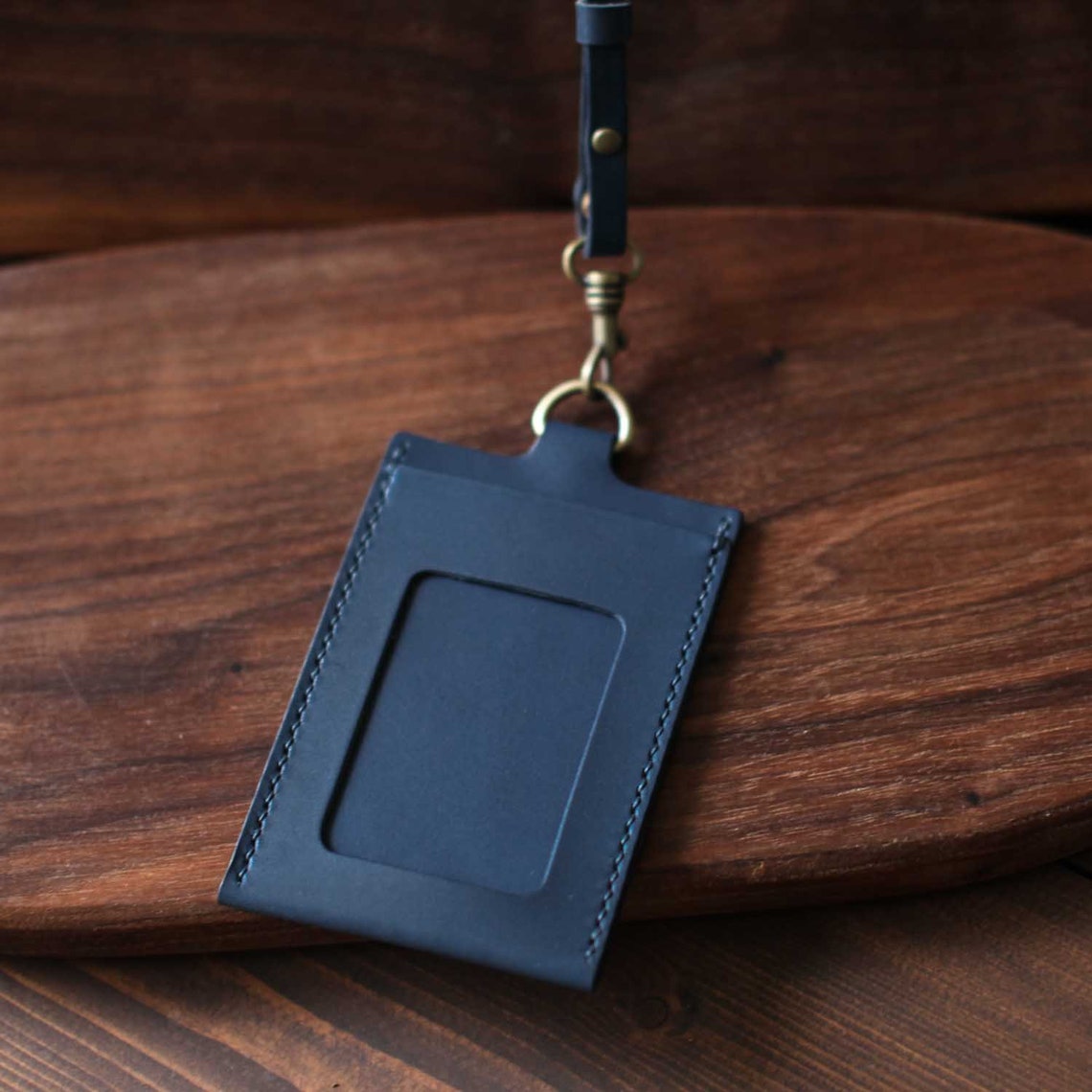 Navy Handmade Leather ID Card Case / Holder/ Badge Holder - Etsy