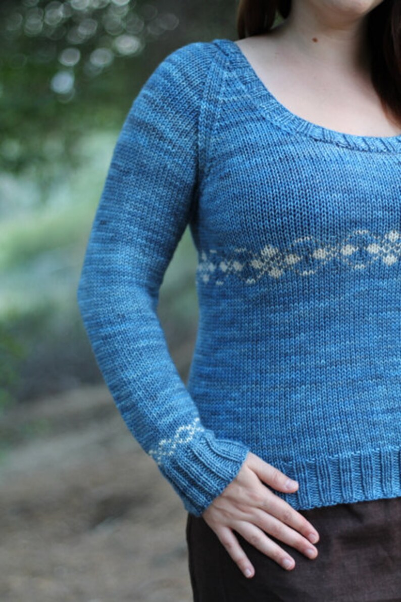 PDF Knitting Pattern: Blue Betty Colorwork Detail Sweater With Scoop ...