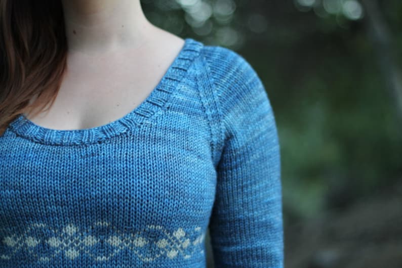 PDF Knitting Pattern: Blue Betty Colorwork Detail Sweater With Scoop ...