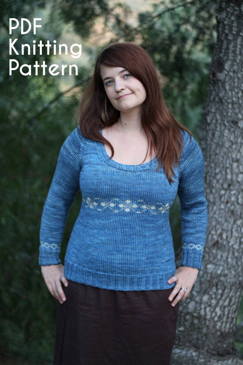 PDF Knitting Pattern: Blue Betty Colorwork Detail Sweater With Scoop ...