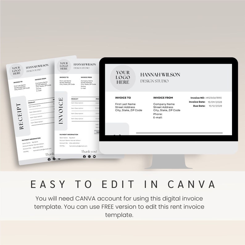 Downloadable Invoice Template, Customizable Invoice & Receipt Template ...