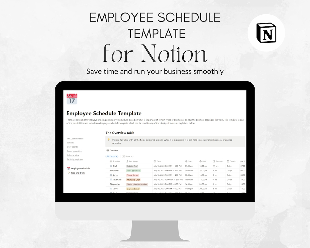 Employee Work Schedule Notion Template Staff Shift Planning Tool for ...