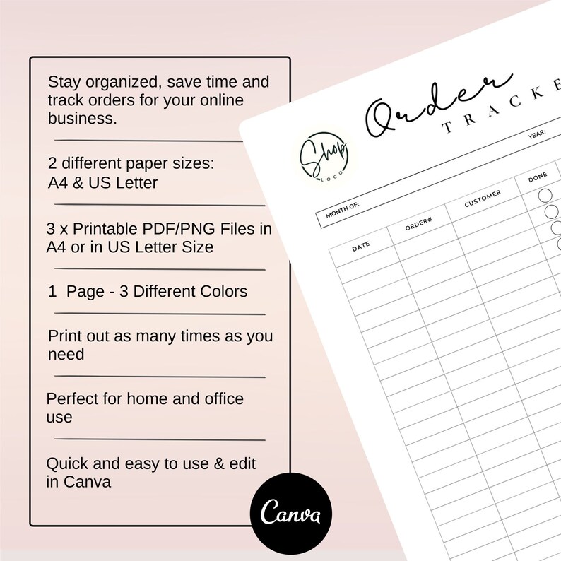 Online Order Tracker, Purchase Order Canva Template, Printable Etsy ...